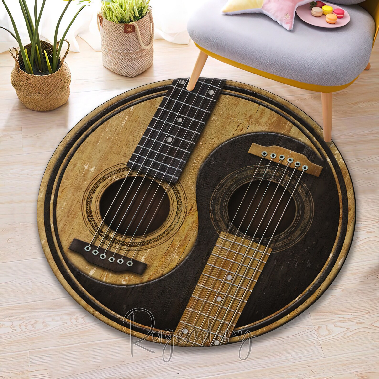 Guitar Rug, Yin Yang Themed Music Room Carpet, Instrument Mat ...