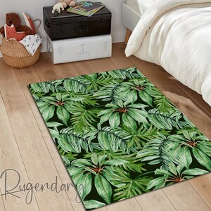 Green Palm Leaves, Tropical Decor, Botanic Mat, Coastal Sea Carpet ...