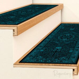 Boho Style Black and Blue Color Stair Rug, Cool Stair Tread Carpet ...
