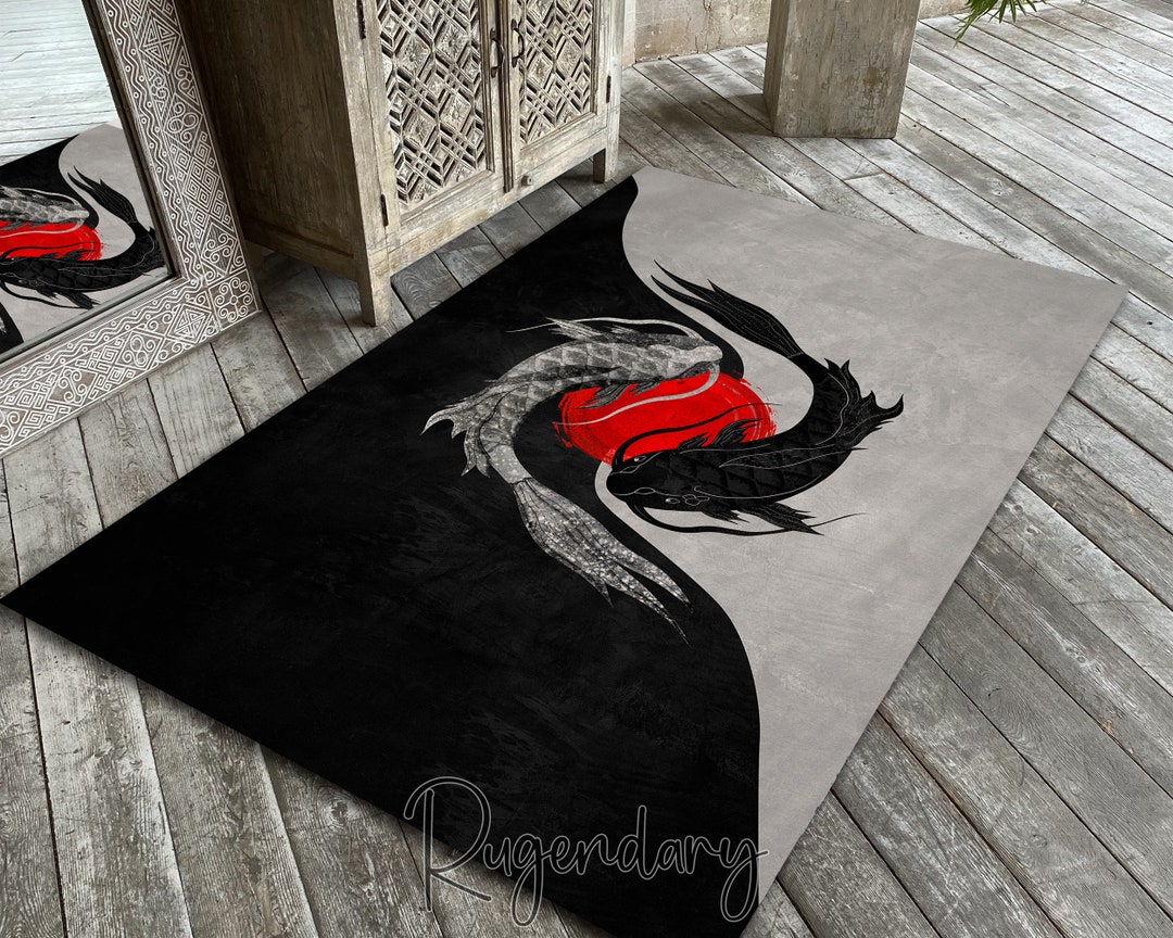 Yin Yang Symbol Rug, Koi Fish Carpet, Yoga Mat, Mediation Decor ...