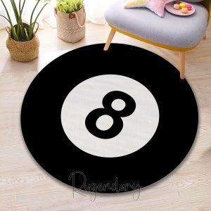 Billiard Ball Rug, Number 8 Rug, Black Mat for Billiard Lovers, Nonslip ...