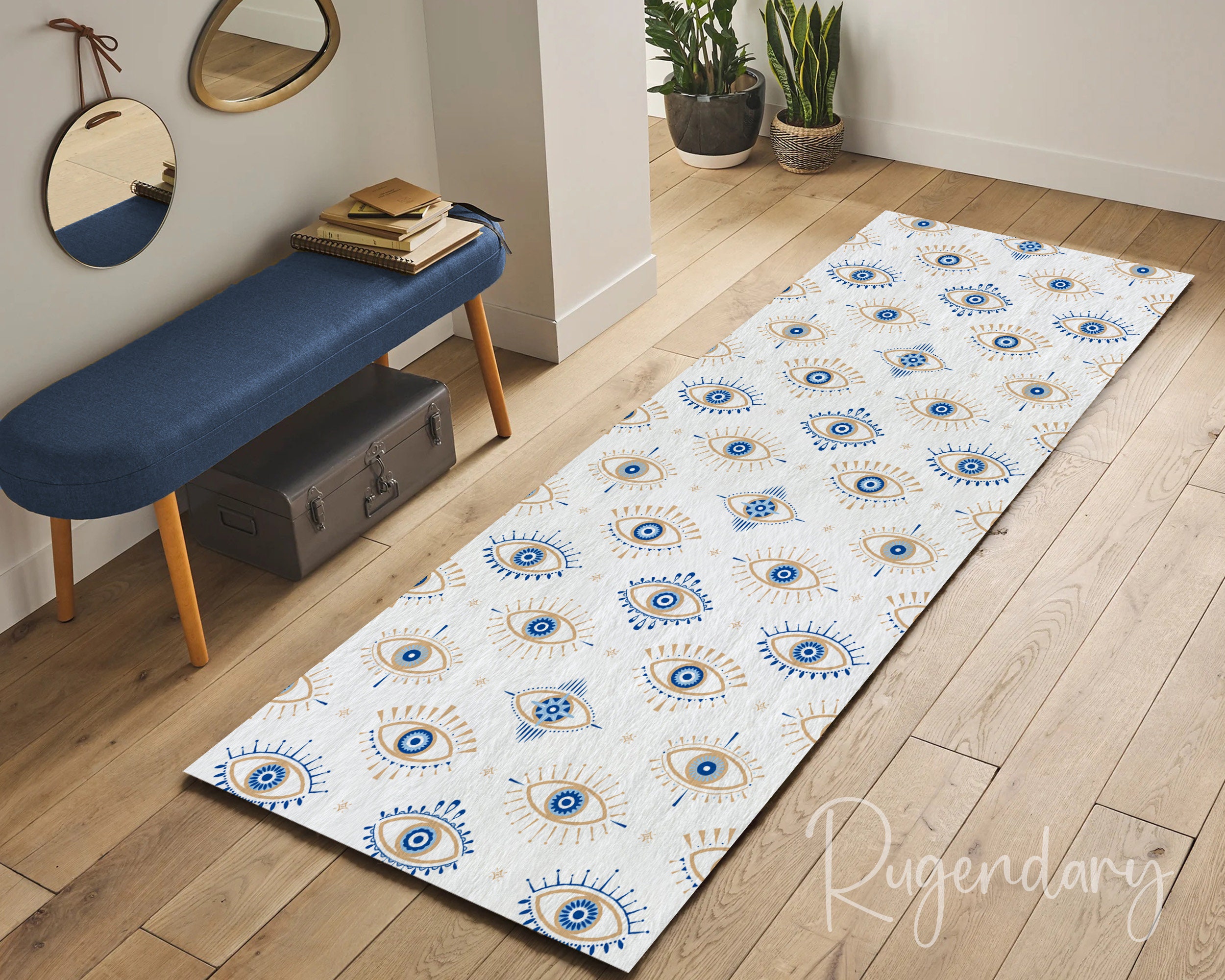 Evil Eye Themed Hallway Runner Rug, Line Art Carpet, Hamsa Eye Rug ...