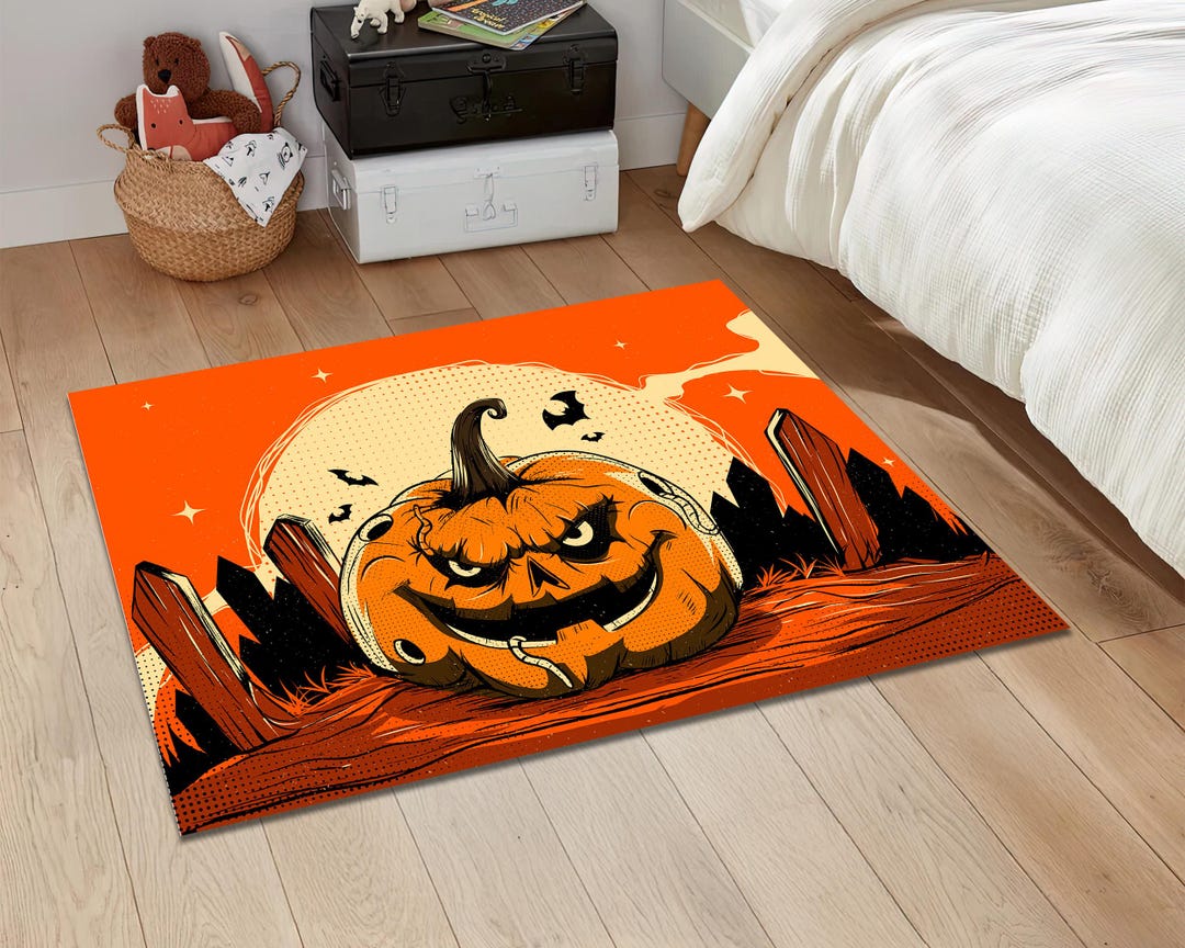 Halloween Pumpkin Rug Jack O Lantern Carpet Spooky Fall Decor Creepy ...