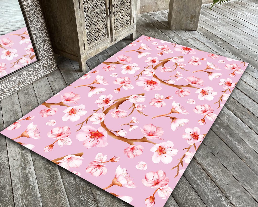 Japanese Cherry Blossom Rug Pink Sakura Floral Pattern Carpet for ...