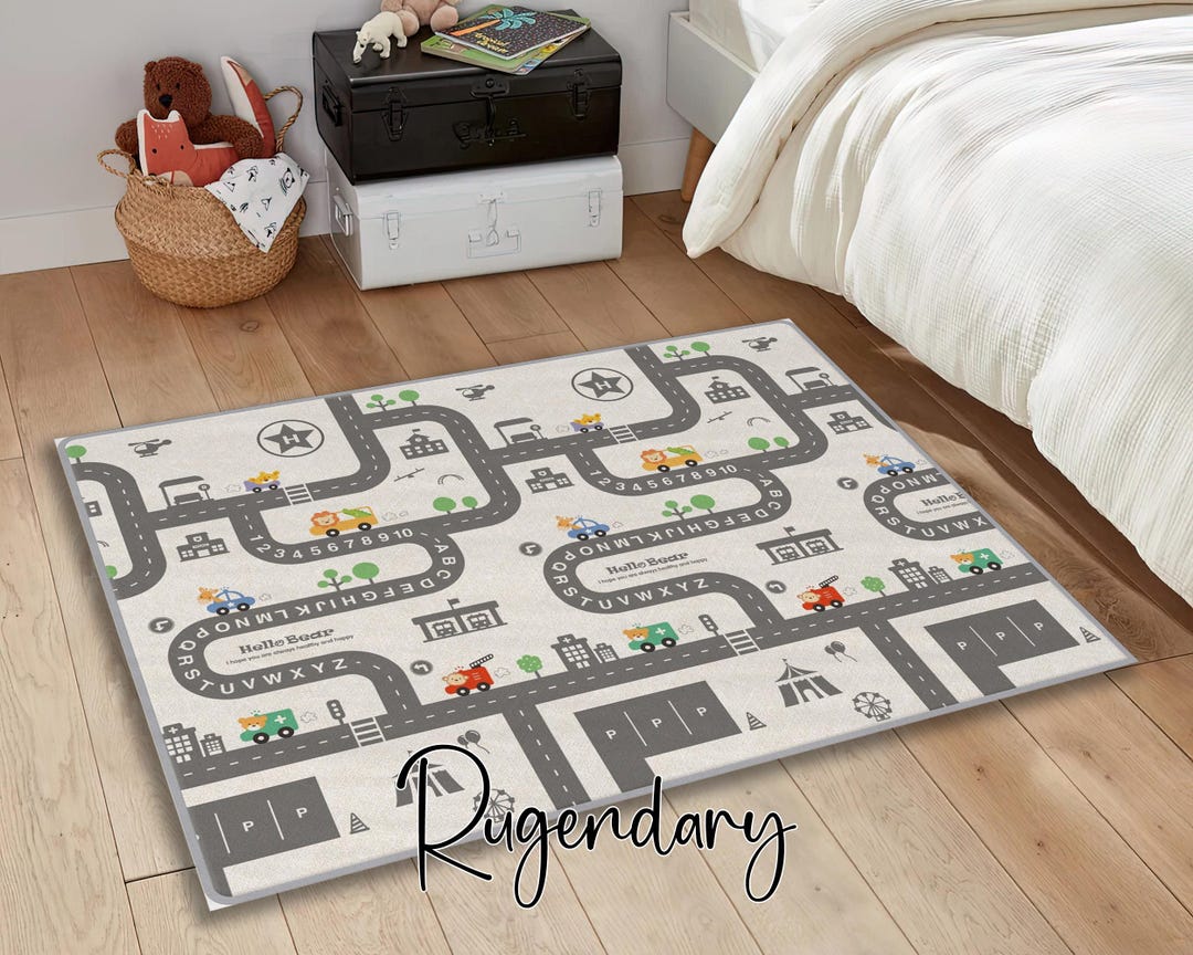 City Road Map Rug, Nursery Soft Play Mat, Alphabet and Numbers ...