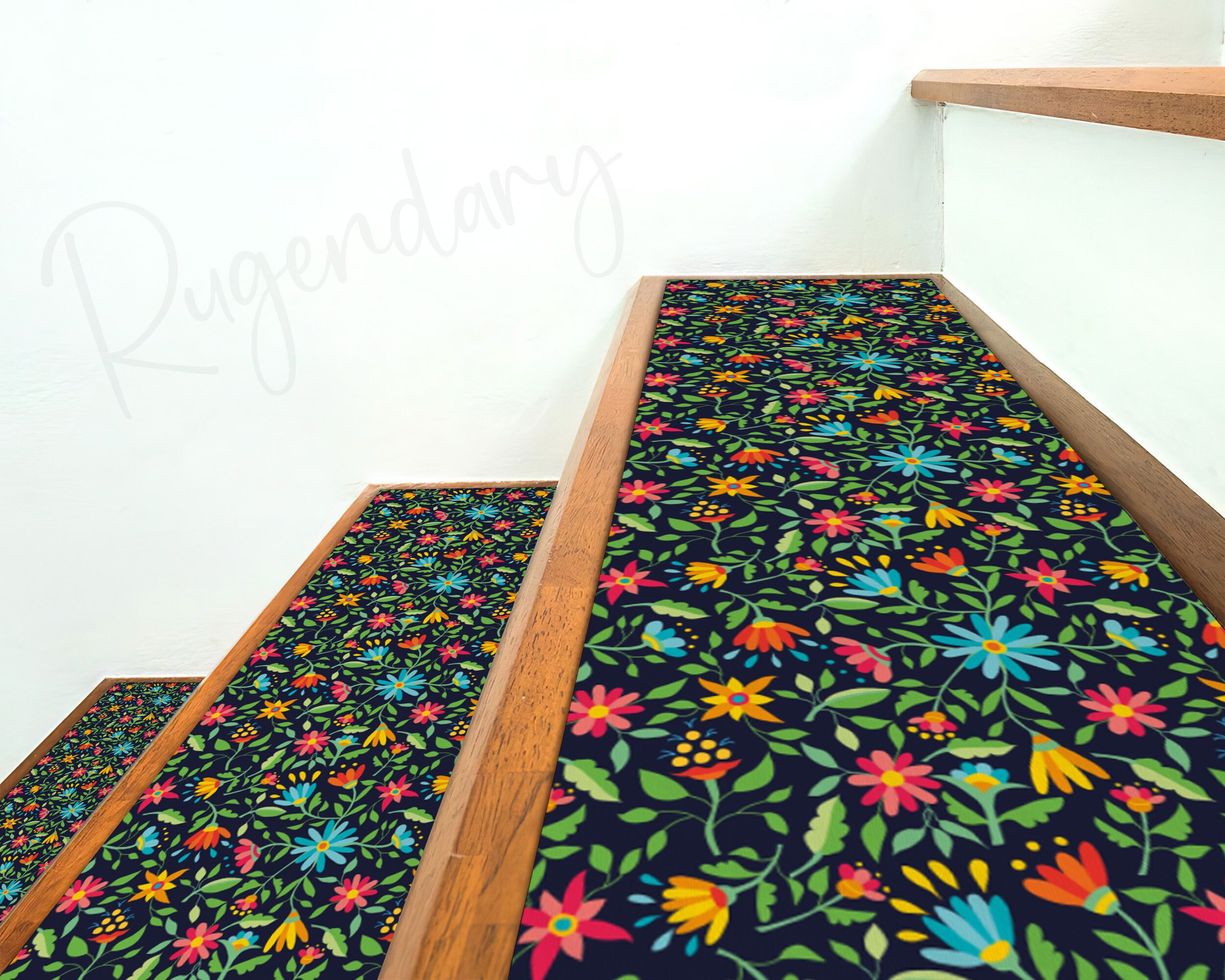 Stair Boho Rug, Non-slip Stair Treads Carpet, Floral Pattern Stair Mat ...