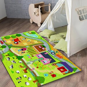 Farm Rug, Kids Room Carpet, Nursery Mat, Cute Animal Themed Farm Rug ...