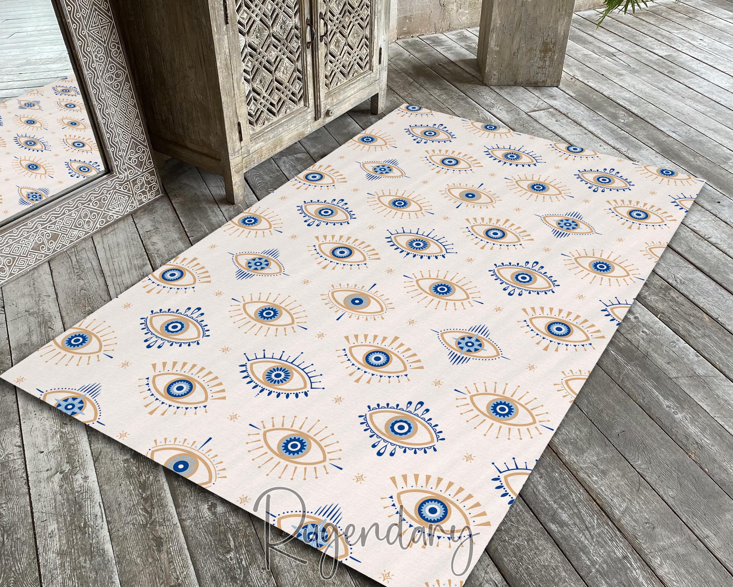 Evil Eye Rug, Line Art Carpet, Occult Symbol Rug, Hamsa Eye, Blue ...