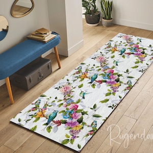 Humming Bird With Roses Rug, Peony Carpet, Kitchen Boho Runner Rug ...
