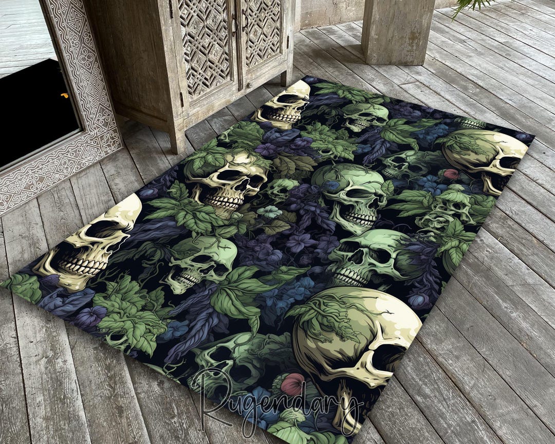 Skull Pattern Rug: Gothic Leaf Art, Scary Decor - Etsy
