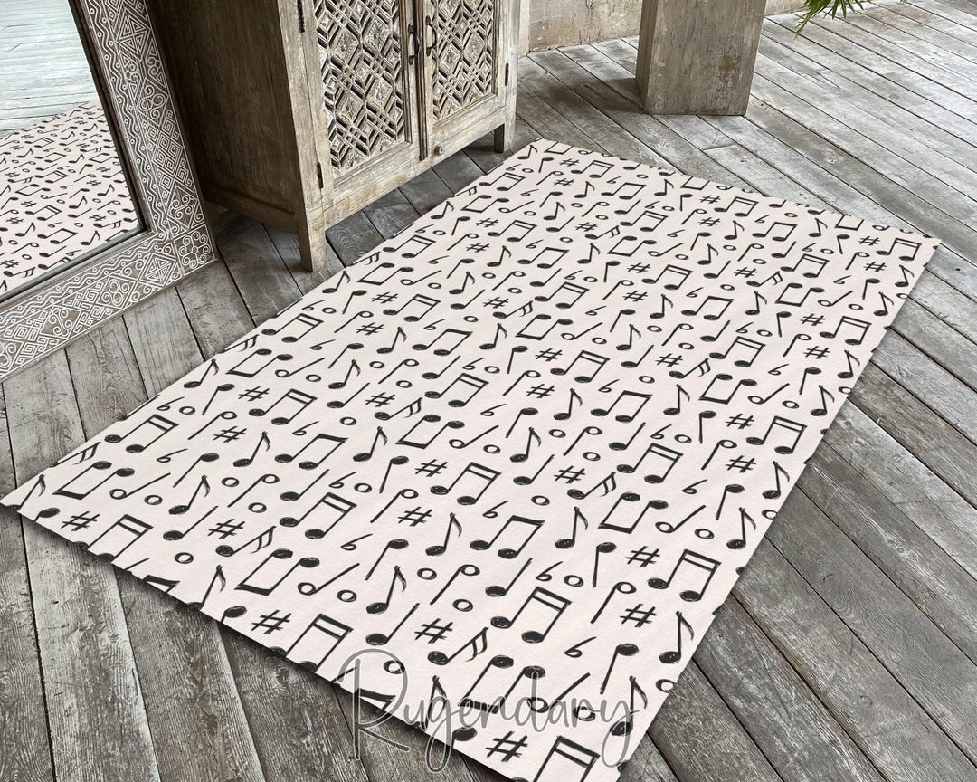 Music Notes Rug: Black and White Music Room Decor - Etsy