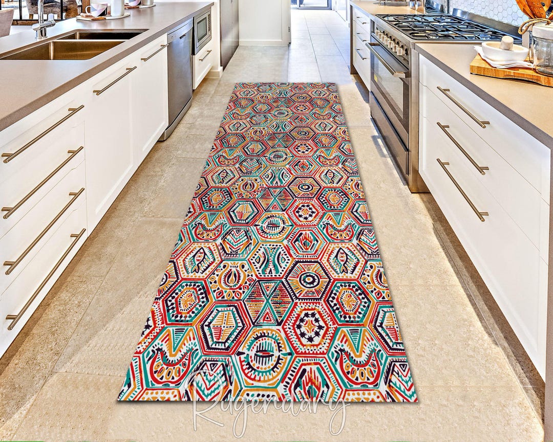 Boho Runner Rug: Ethnic Patchwork, Nonslip Kitchen Carpet - Etsy