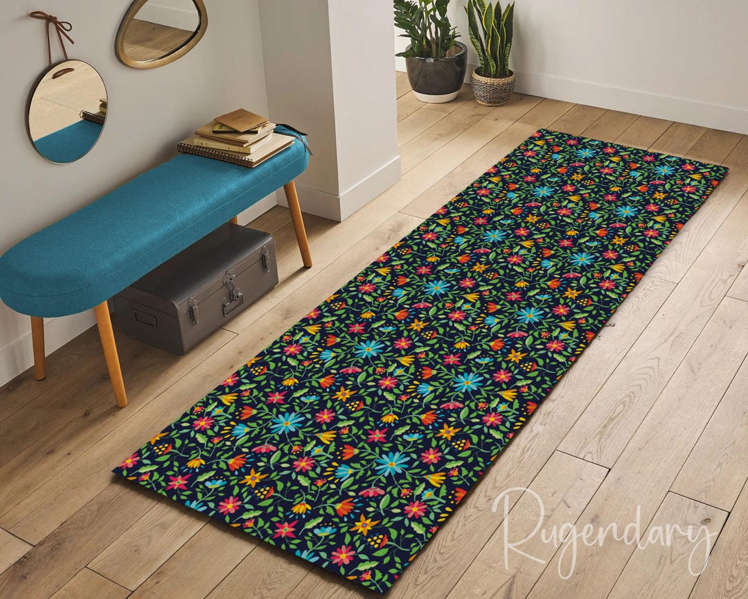 Floral Boho Runner Rug: Colorful Kitchen Carpet, Machine Washable - Etsy