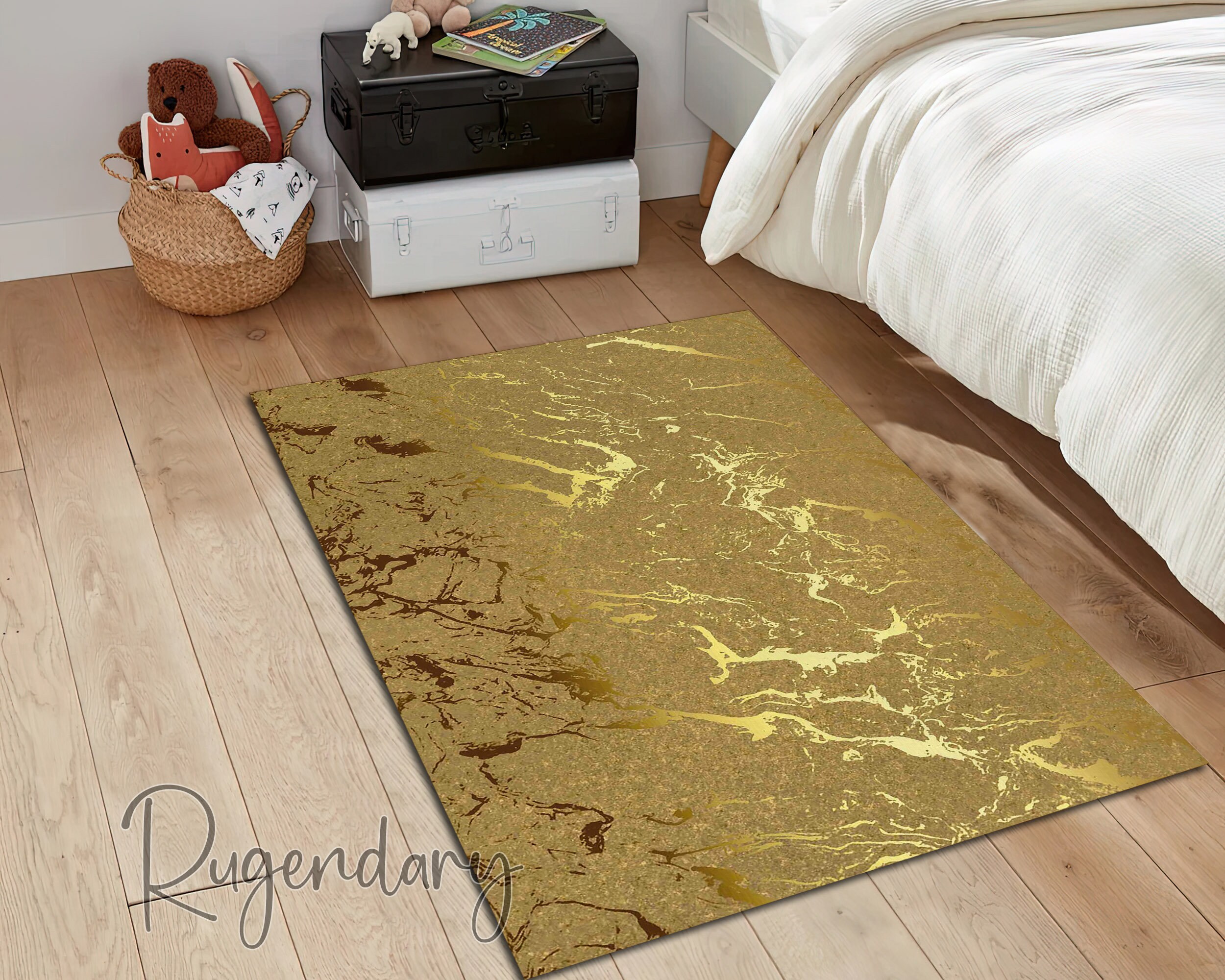 Gold Marble Patterned Rug, Living Room Carpet, Modern Kitchen Area Mat ...