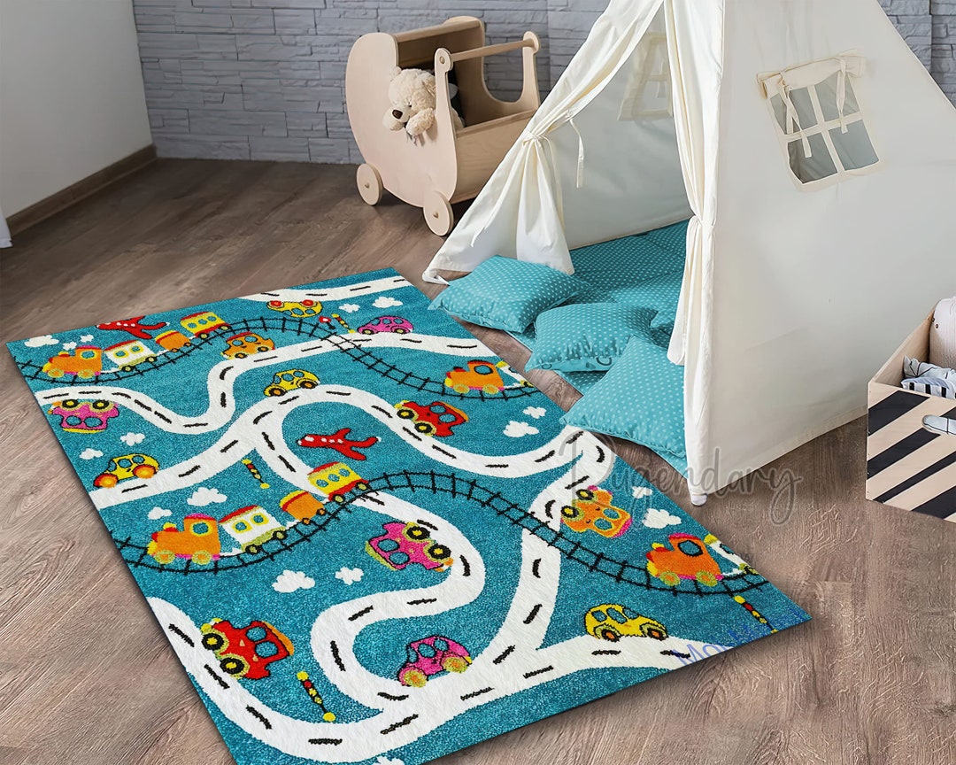 City Road Map Rug, Decorative Kids Carpet, Children Room Rug, Nursery ...