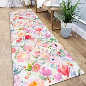 Watercolor Flower Pattern Boho Rug, Colorful Runner Rug for Kitchen ...