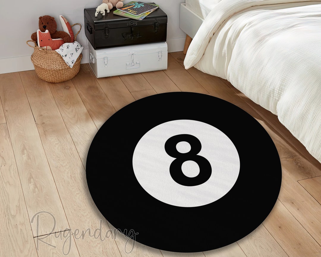 Billiard Ball Rug, Number 8 Rug, Black Mat for Billiard Lovers, Nonslip ...