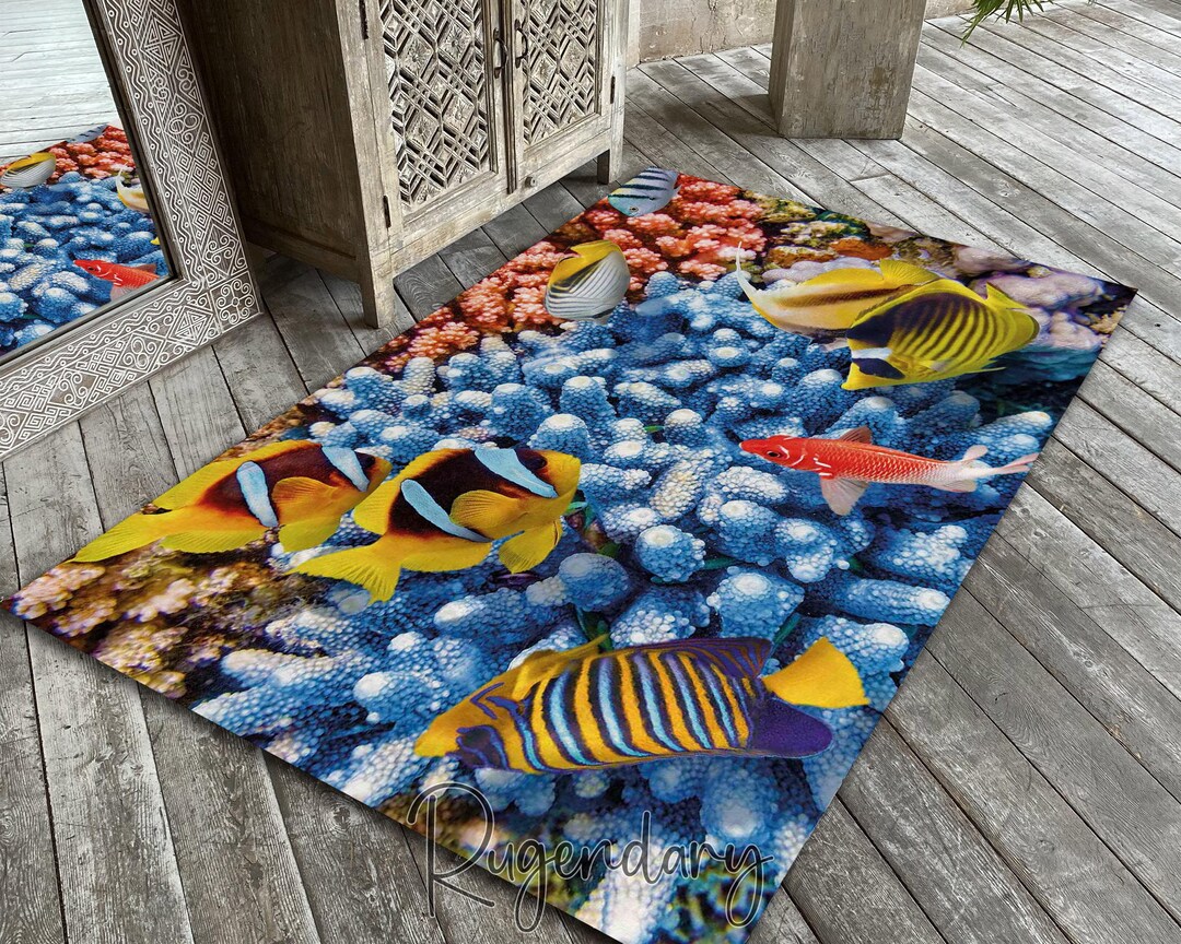 Colorful Fish Rug, Ocean Decor, Sea Carpet, Aquarium Mat, Summer House ...