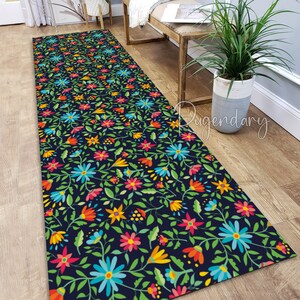 Colorful Flower Pattern Boho Runner Rug, Machine Washable Soft Custom ...