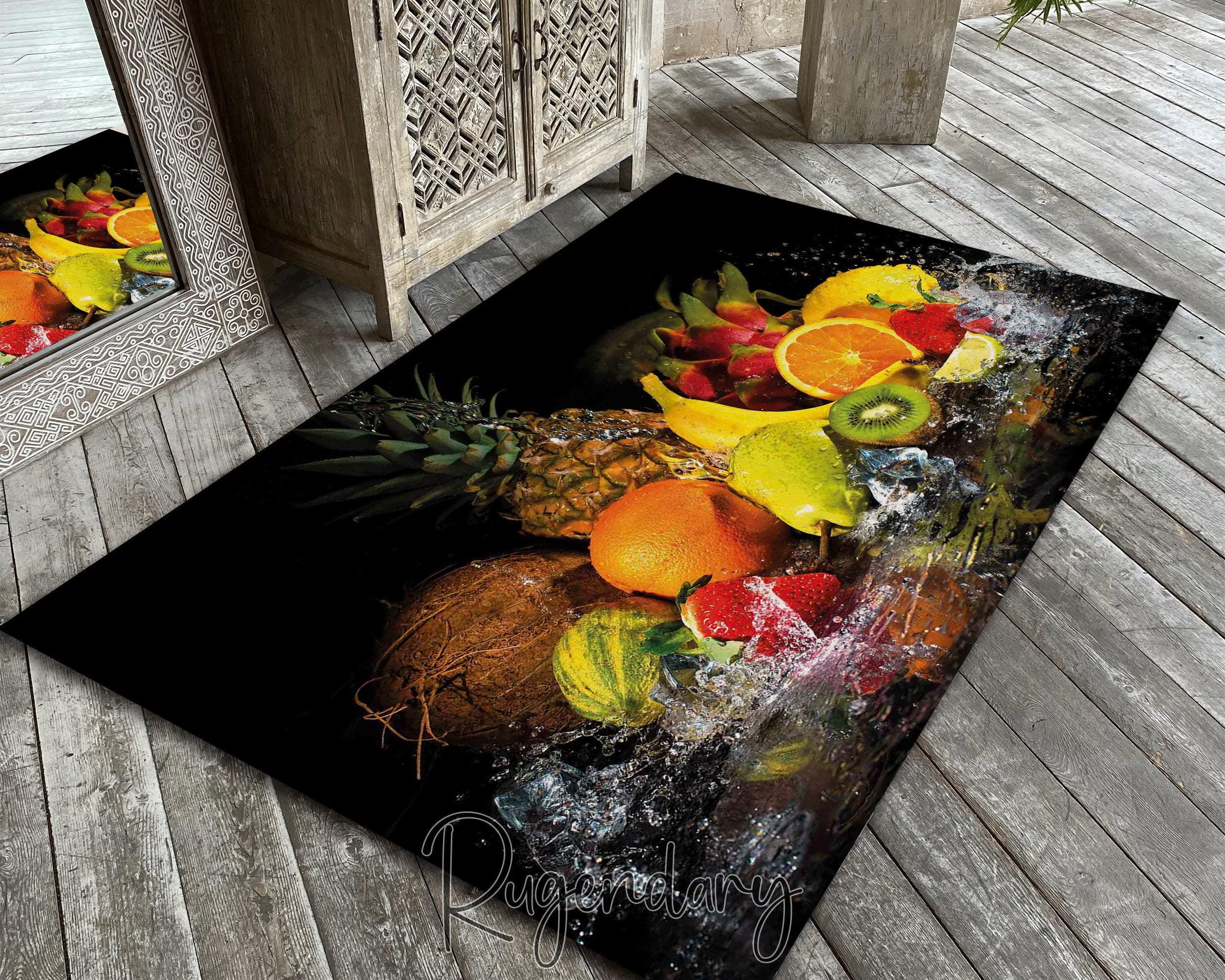 Fruit Themed Rug, Kitchen Carpet, 3D Fruits Printed Mat, Dining Room ...