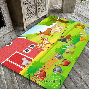 Farm Rug, Colorful Nursery Carpet, Kids Room Mat, Animal Themed Rug ...