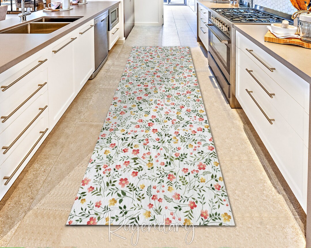 Floral Pattern Runner Rug, Boho Style Kitchen Carpet, Nonslip Washable ...