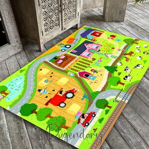 Farm Rug, Kids Room Carpet, Nursery Mat, Cute Animal Themed Farm Rug ...