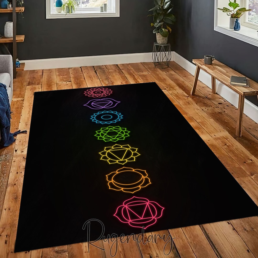 7 Chakras Symbol Rug, Meditation Rug, Chakra Decor, Bedroom Carpet ...