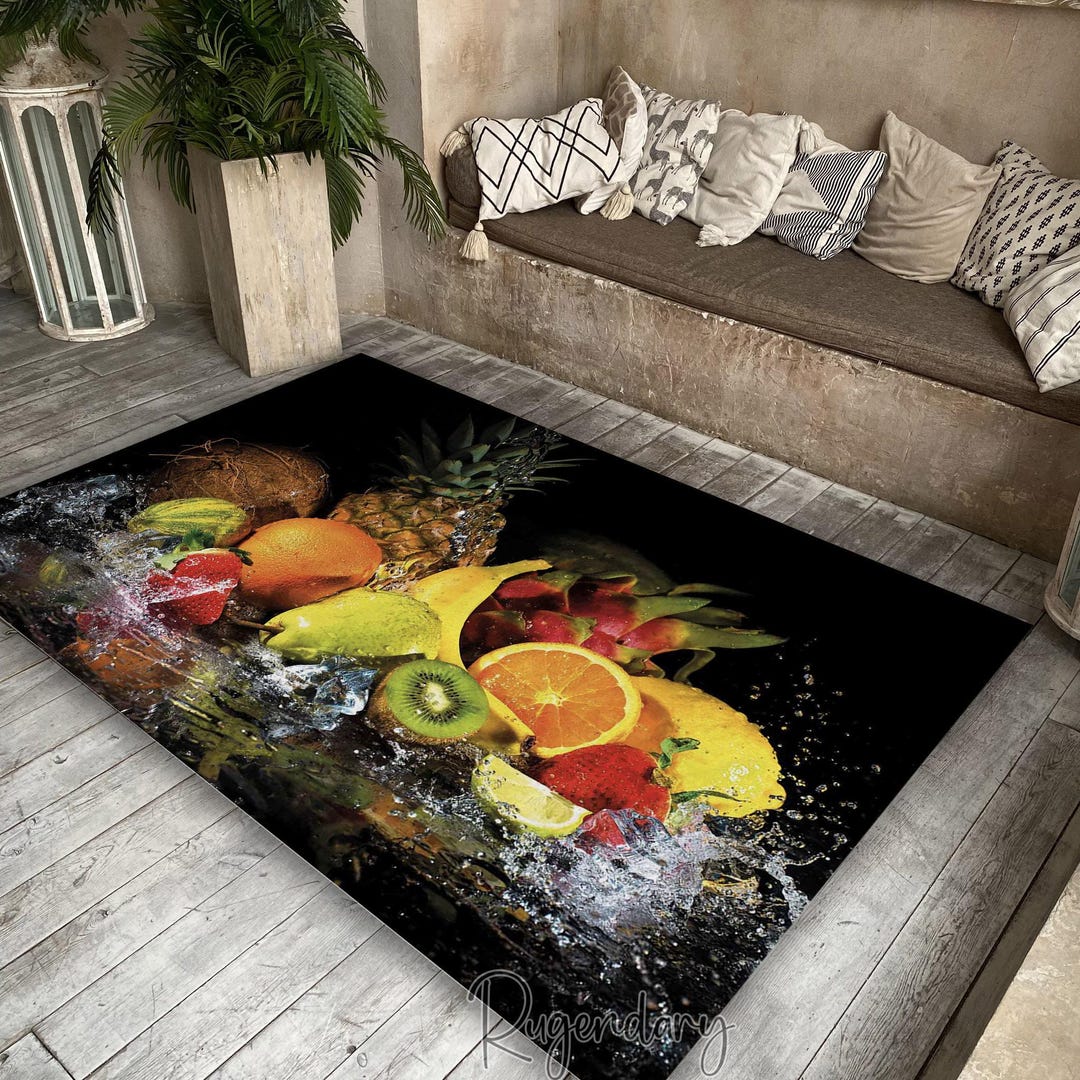 Fruit Themed Rug, Kitchen Carpet, 3D Fruits Printed Mat, Dining Room ...