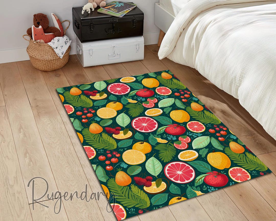 Colorful Fruits Themed Rug, Kitchen Mat, Vibrant Fruit Pattern Decor ...