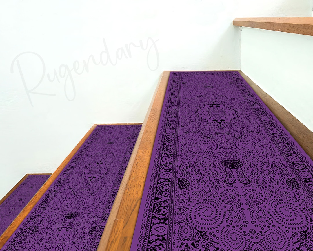 Purple Stair Rug, Modern Stair Tread Carpet, Nonslip Backing, Machine ...