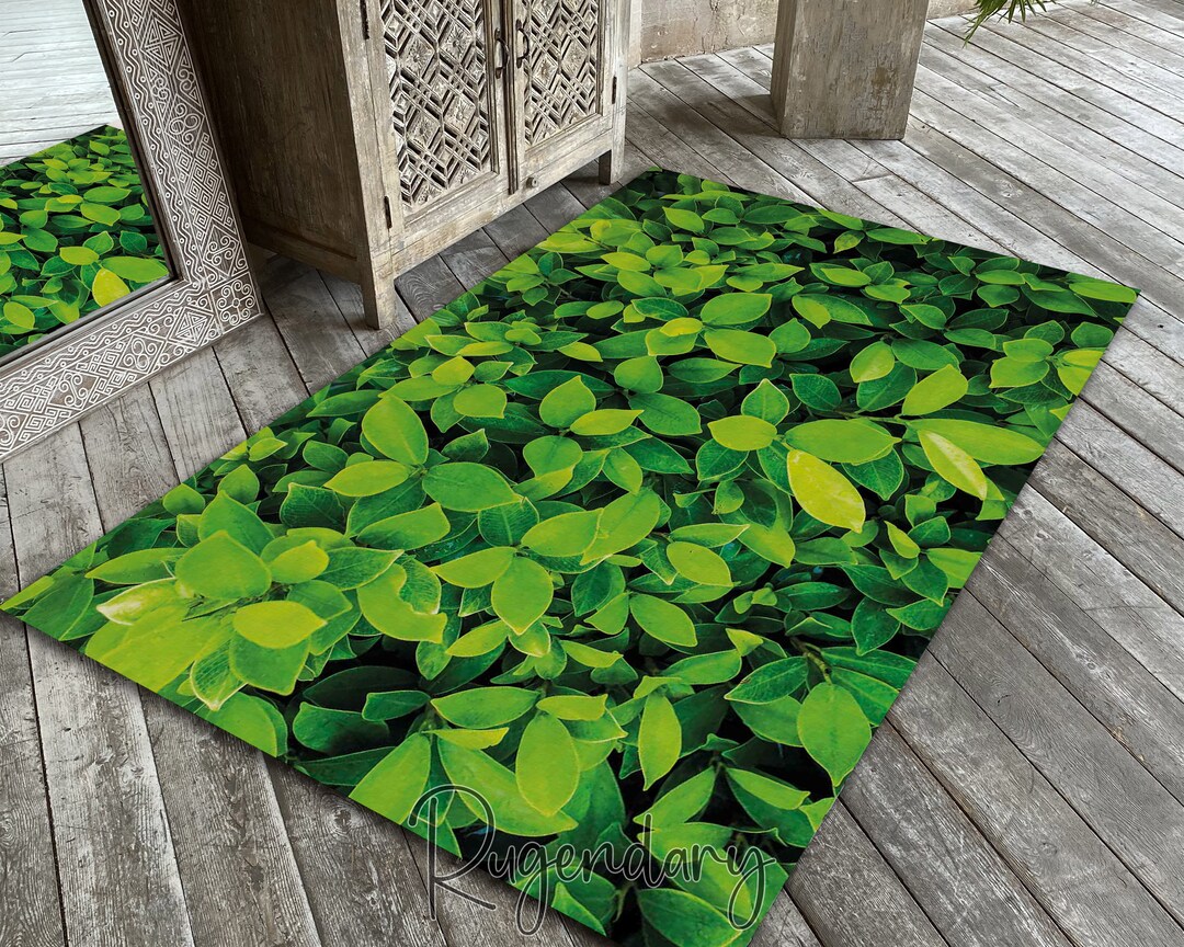 Green Leaf Rug, Botanical Decor, Tropical Carpet, Laundry Mat, Living ...