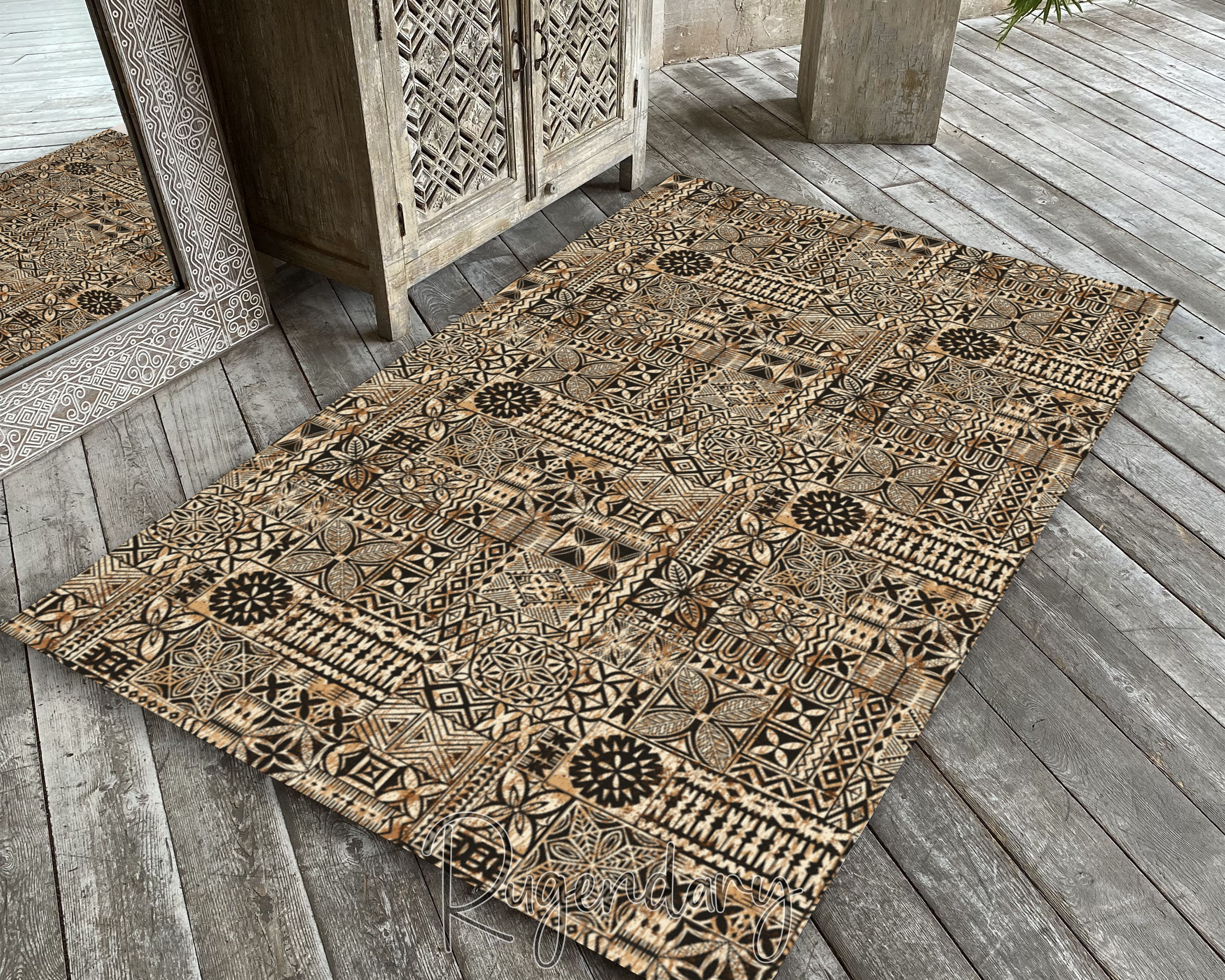 Hawaiian Motif Rug, Tribal Mat, Non-slip Soft Carpet for Living Room ...