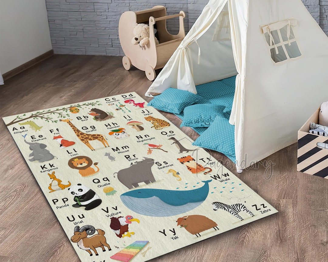 Animal Alphabet Rug, Letter Initial Carpet, Educational Mat, School Rug ...