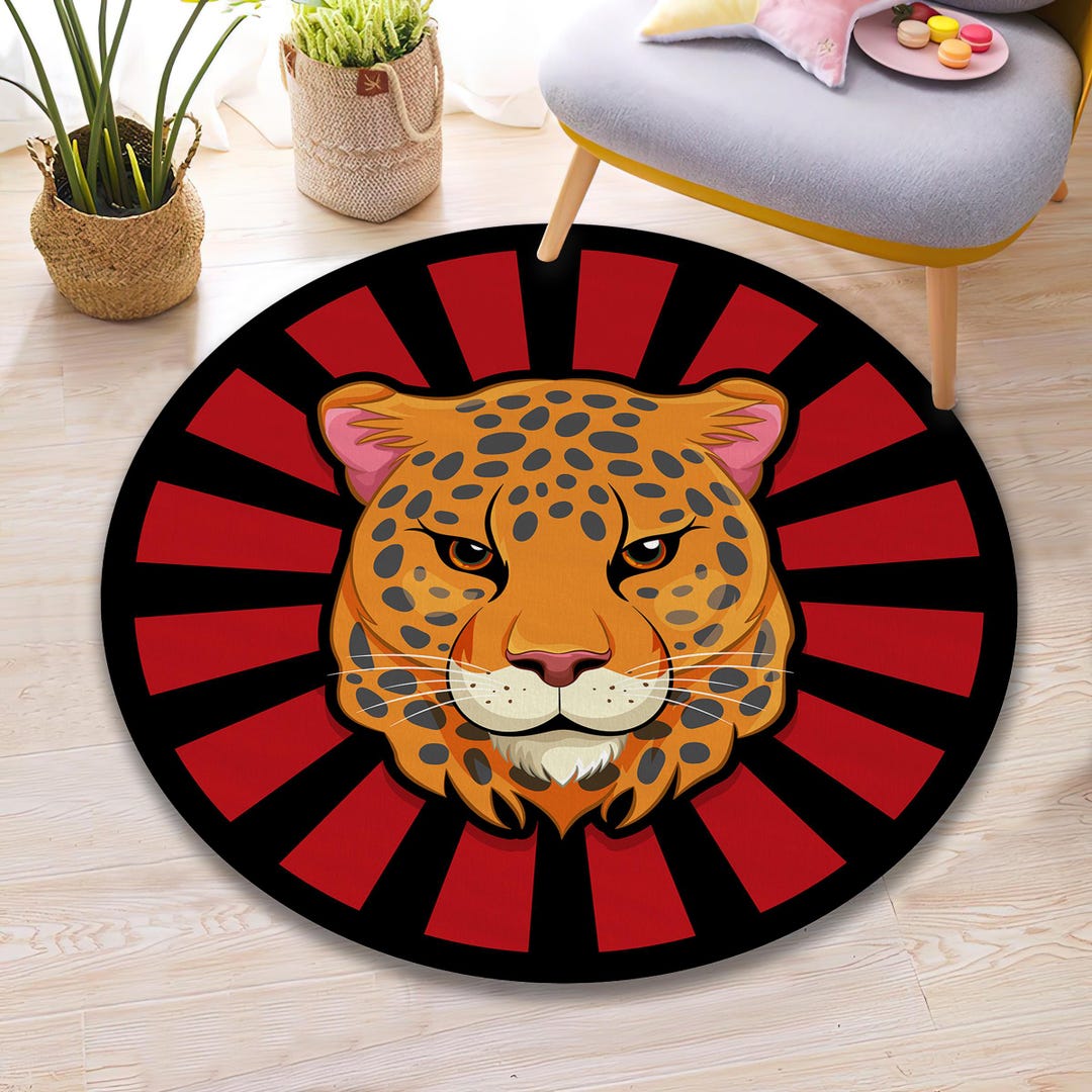 Leopard Head Rug Animal Print Carpet Bold Wildcat Art Round Floor Mat ...