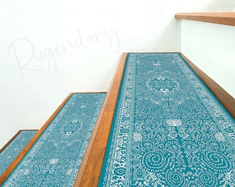 Boho Style Black and Blue Color Stair Rug, Cool Stair Tread Carpet ...