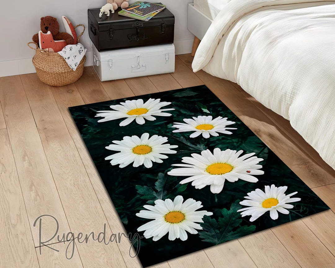 Daisy Rug, Floral Carpet, Living Room Rug, Flower Mat, Bedroom Decor - Etsy
