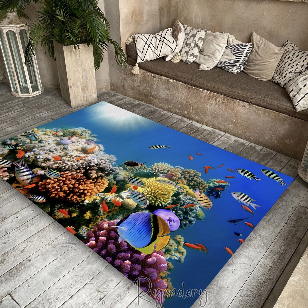 Coral Reef Rug, Fishes Carpet, Ocean Fish Mat, Sea Decor, Living Room ...