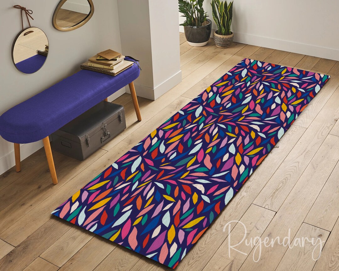Modern Line Art Blue Rug, Geometric Shape Pattern Runner Rug, Trendy ...