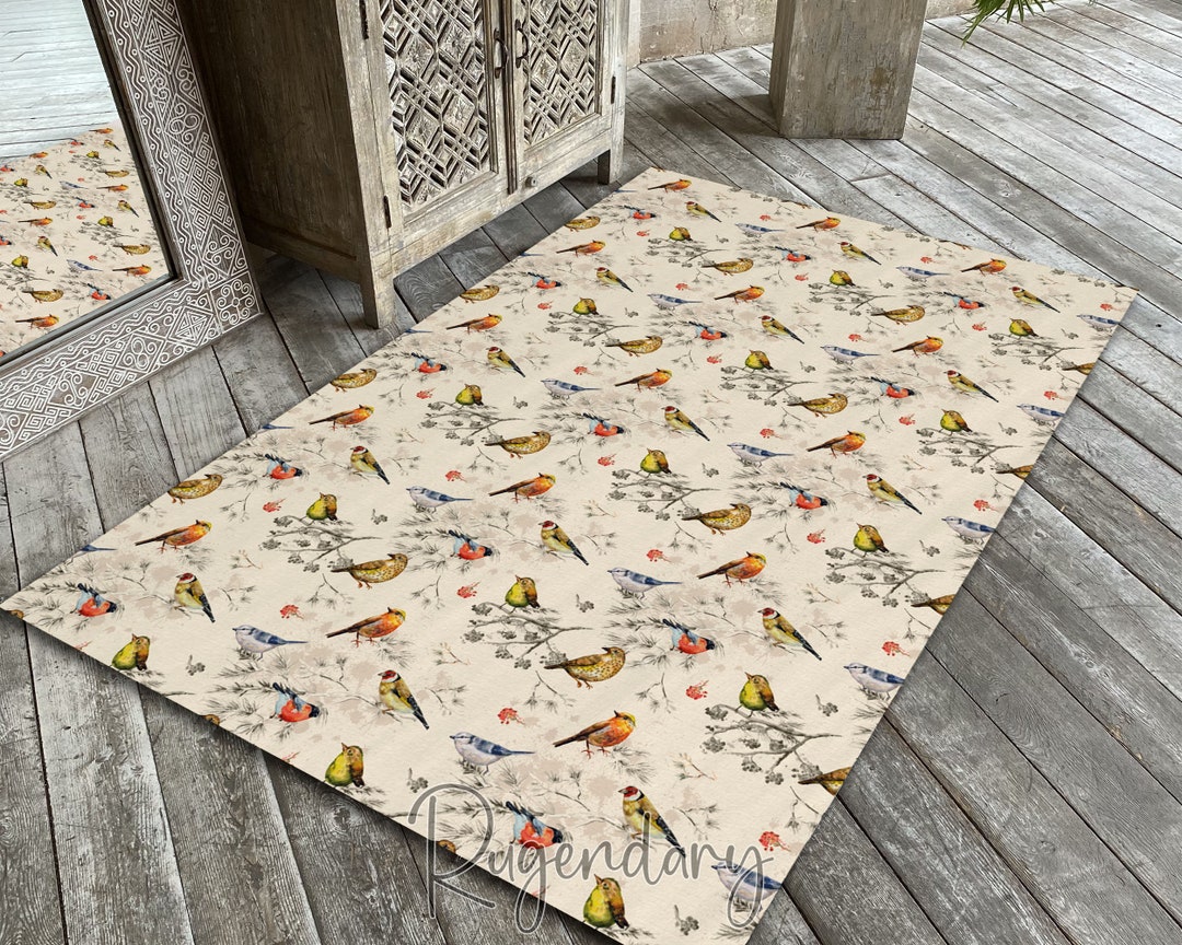 Little Birds Rug, Watercolor Nature Rug, Kitchen Carpet, Nonslip Area ...