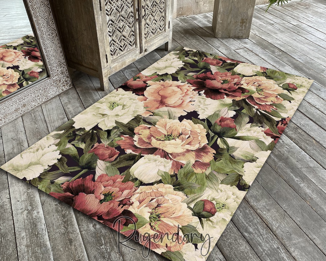 Rose Flower Carpet, Floral Rug, Decorative Mat for Kitchen, Nonslip ...