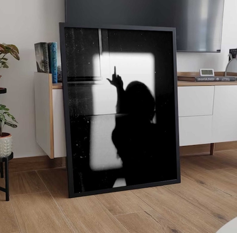 Shadow of Woman Middle Finger Poster Black and White - Etsy