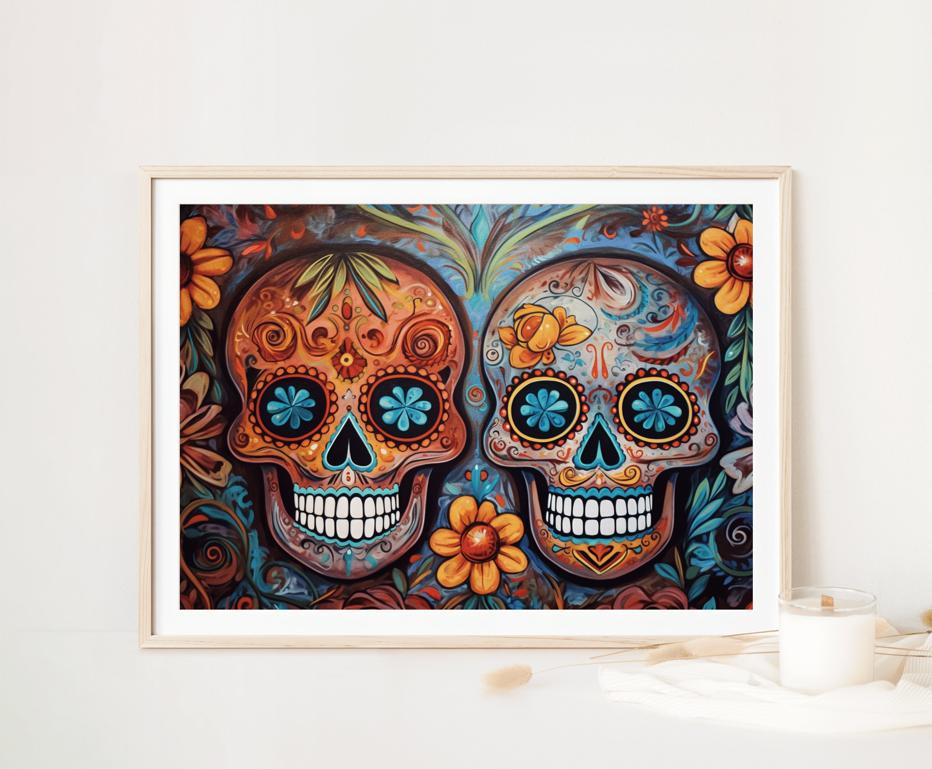Skulls Day of the Dead Art, Mexican Art Painting, Dia De Los Muertos ...
