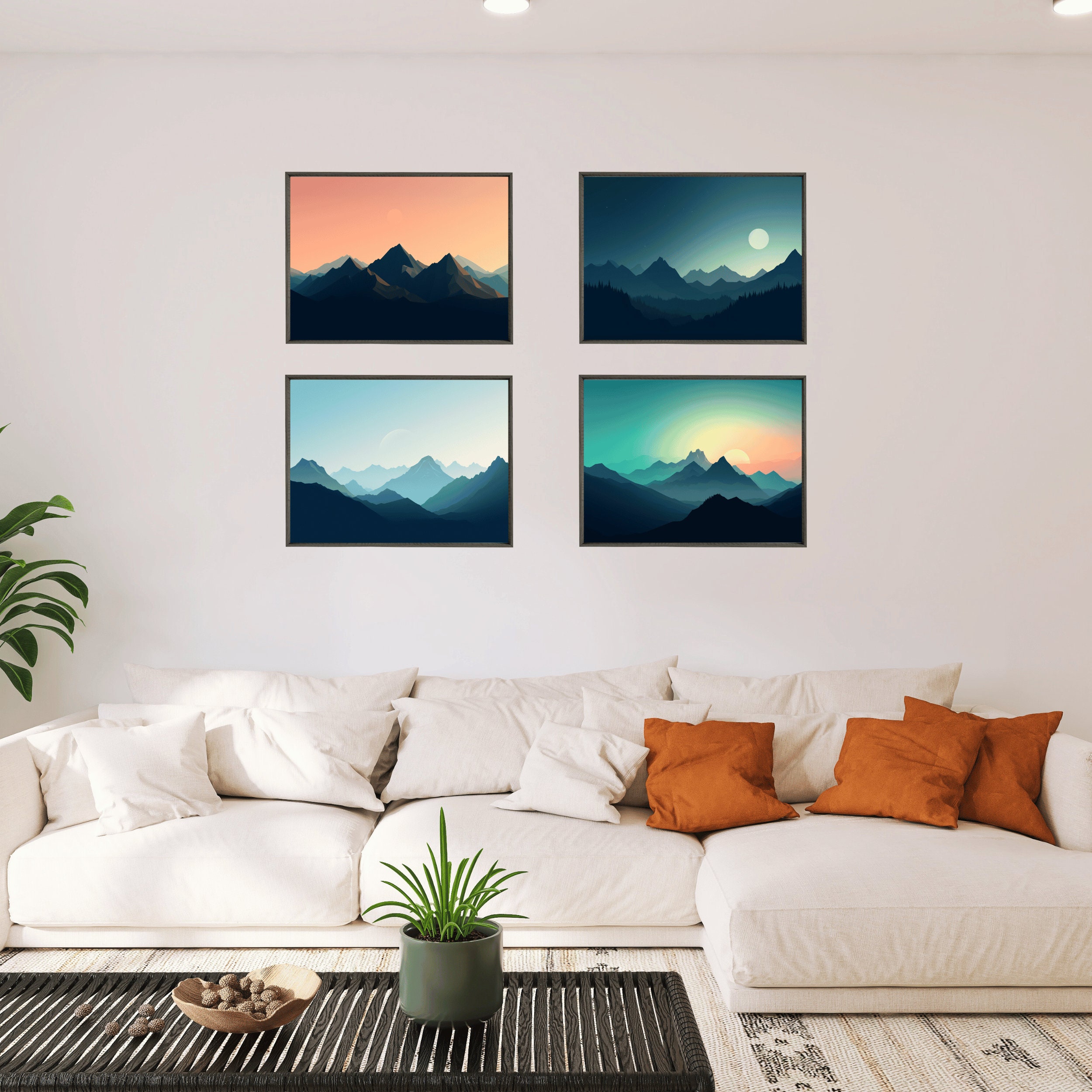 Set of 4, Mountains Art Wall, Nature Posters and Prints, Home Decor ...