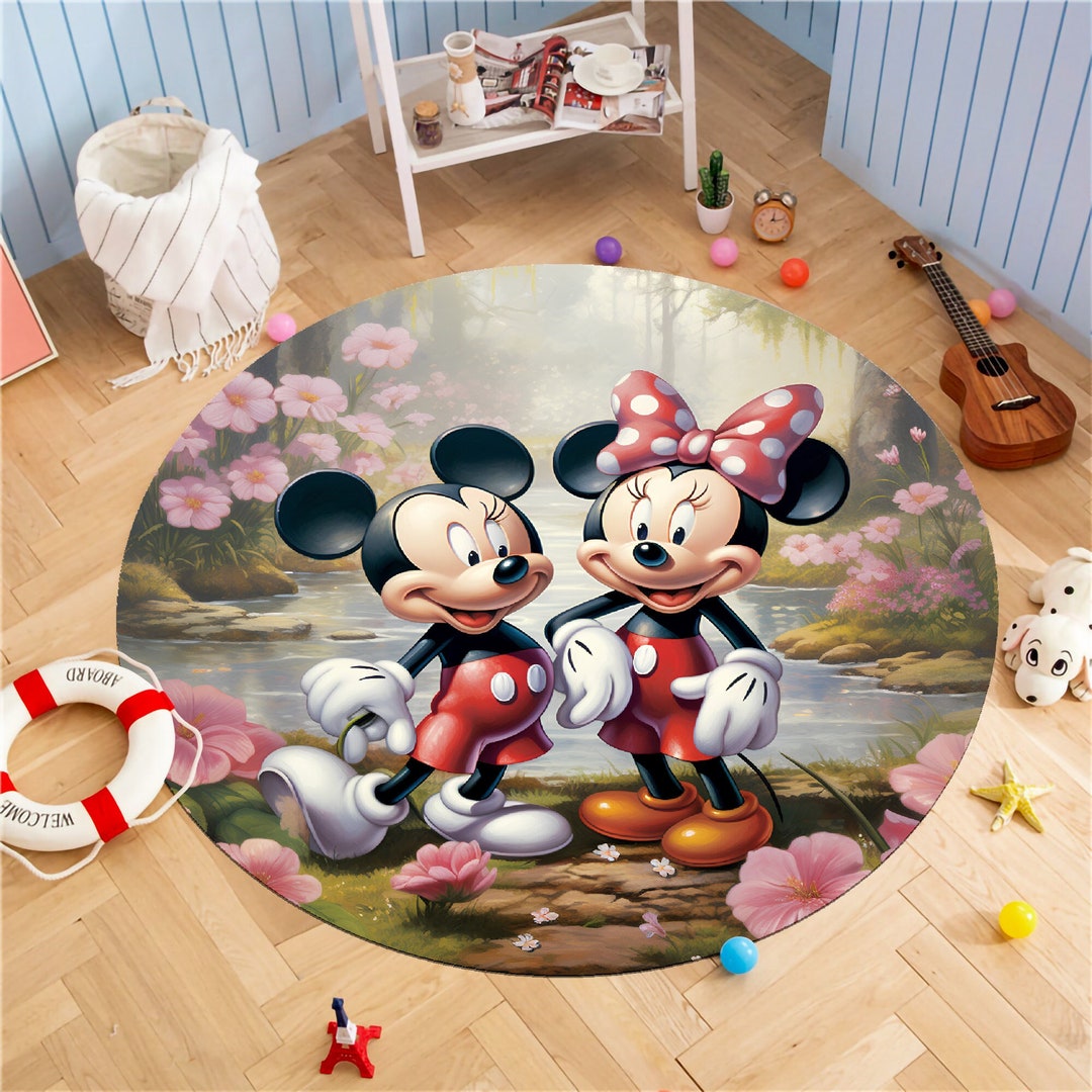 Minnie Mouse Rug,mickey Mouse Rug, Nursery Rug, Round Rug, Minimalist ...