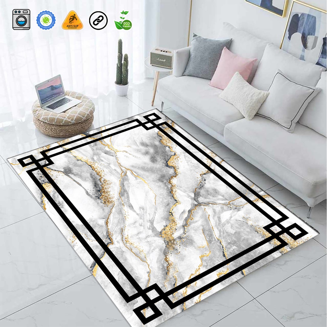 Black and Gold Marble, Homedecor Rug, Area Rug, Bedroom Rug, Custom Rug ...