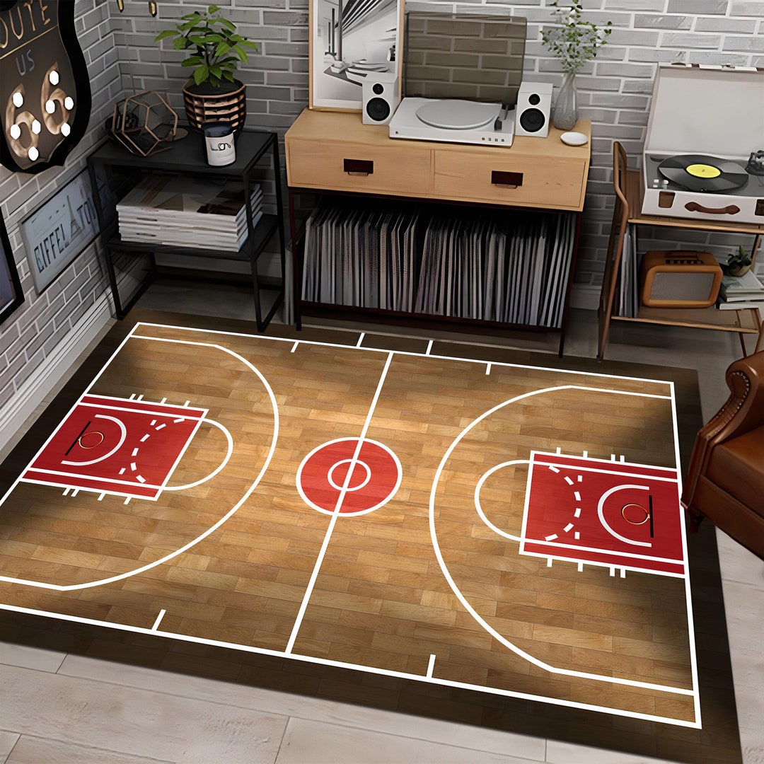 Basketball Court Rug, Basketball Rug, Sports Rug, Popular Rug, Brown ...