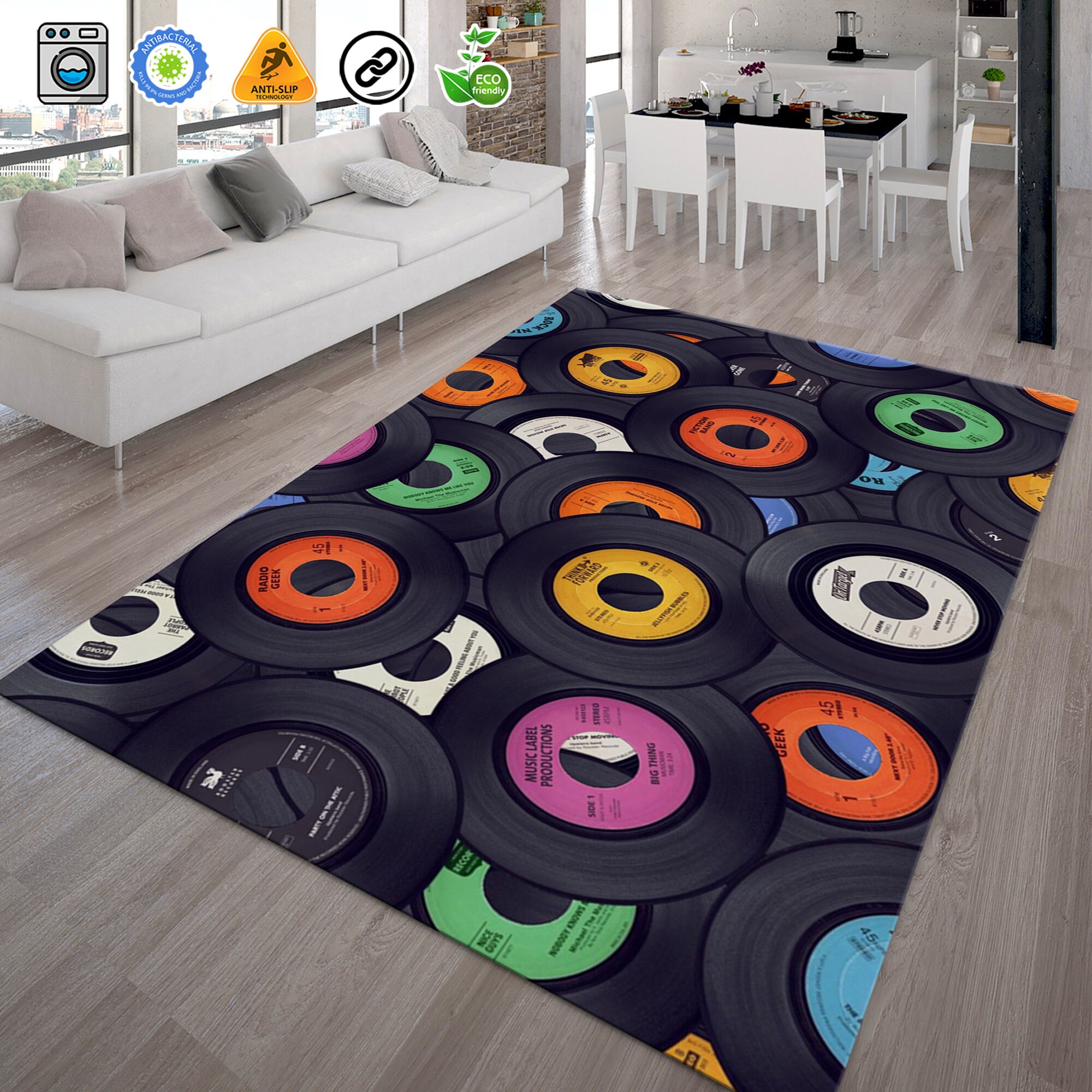 Retro Record Rug Record Pattern Rug Cool Rug Music Rug - Etsy