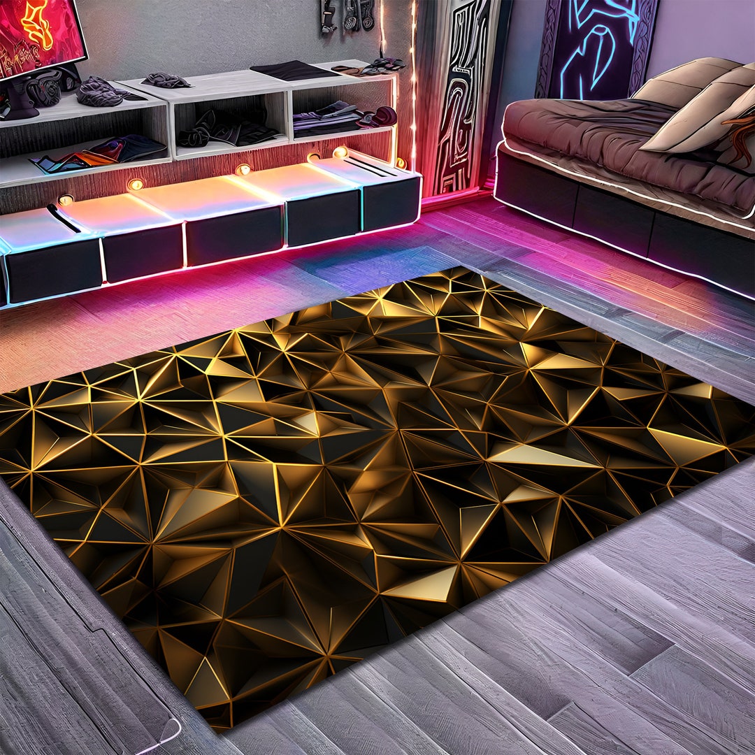 Geometric Rug, Gold Rug, 3D Rug,neon Rug,pattern Rug,neon Look Rug ...