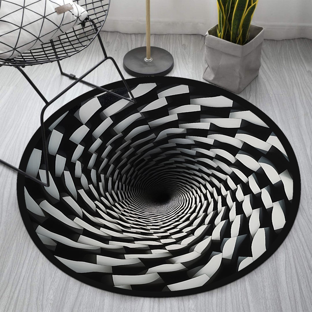 Illusion Rug, 3D Vortex Rug, Optical Illusion Vortex Trick Round Rug ...